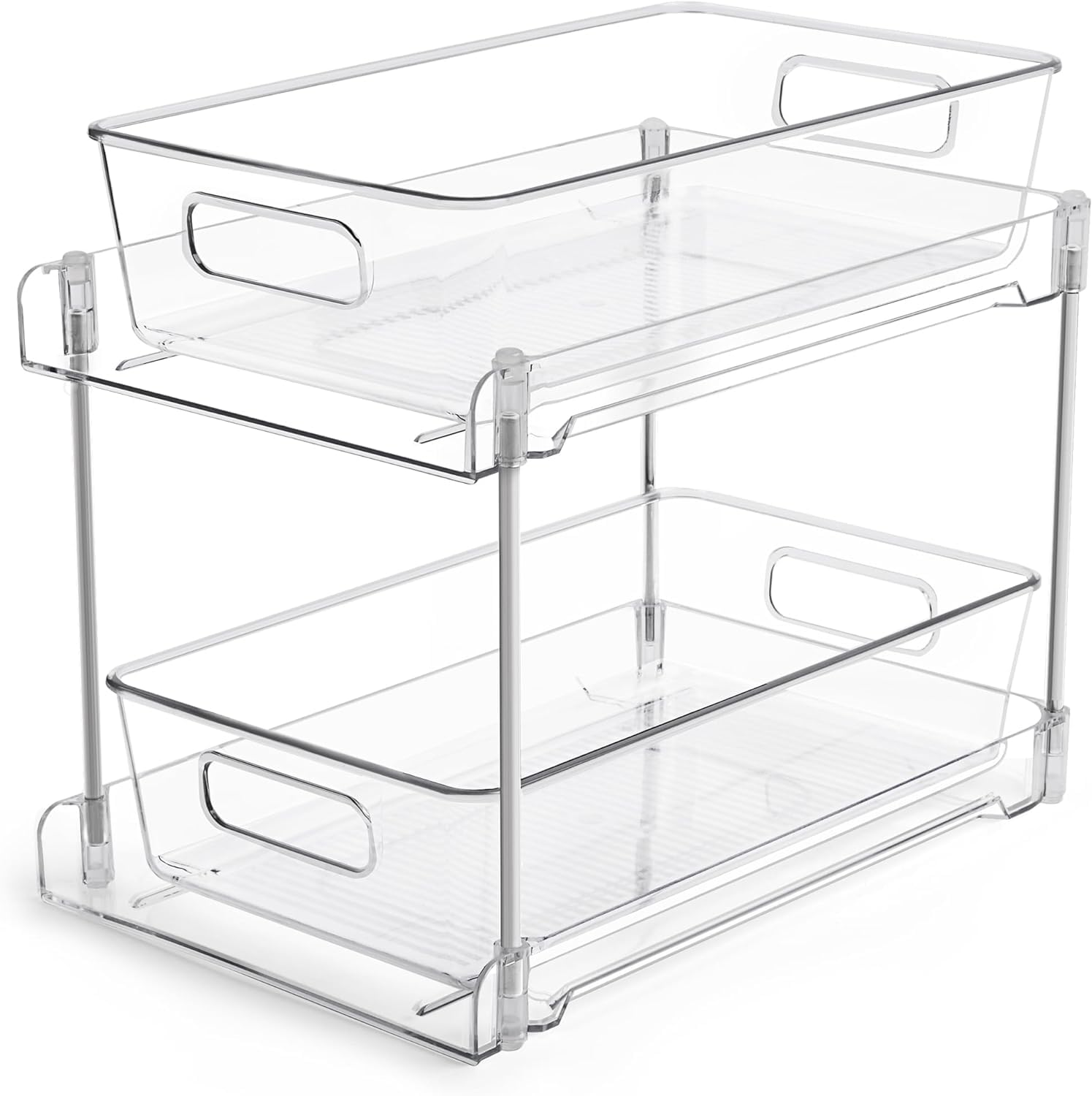 World-in-one 2 Tier Bathroom Storage Organizer, Clear Under Sink Organizers Vanity Counter Storage Container, Pantry Cabinet Drawers Bins, Pull-Out Organization, 1Pack, Transparent, TM 01