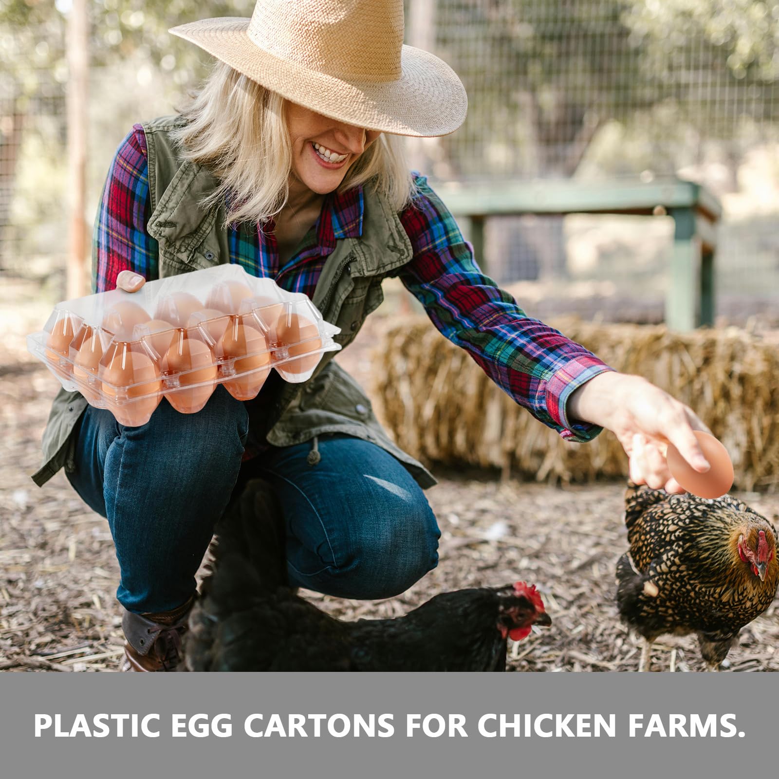 60PCS Egg Cartons Cheap Bulk with Sticker Labels, 3x4 Plastic Egg Carton for Fresh Medium Eggs, Reusable Chicken Egg Container Bulk Egg Holders for Refrigerator, Storage, Family, Chicken Farm, Market