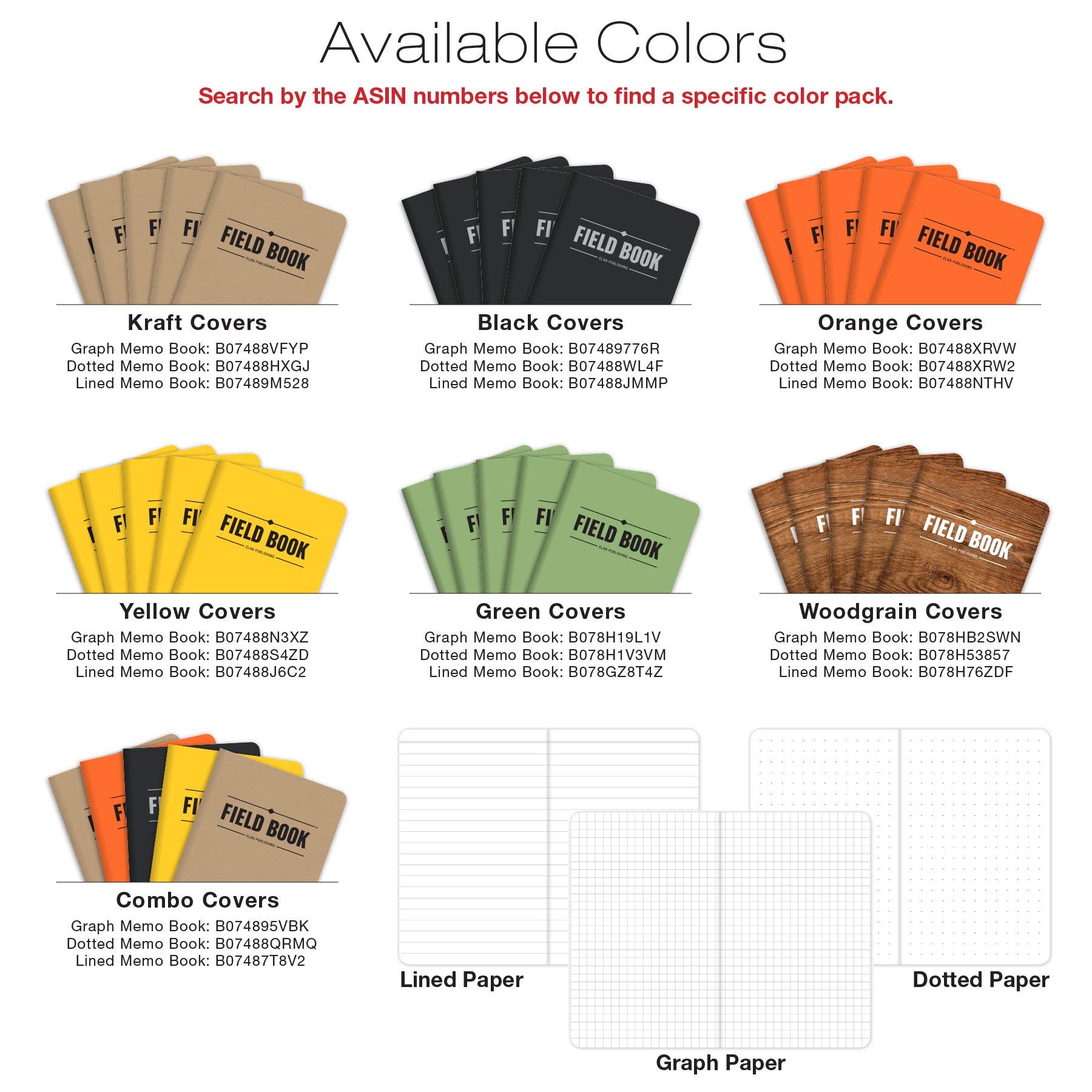 Field Notebook/Pocket Journal - 3.5"x5.5" - Orange - Lined Memo Book - Pack of 5