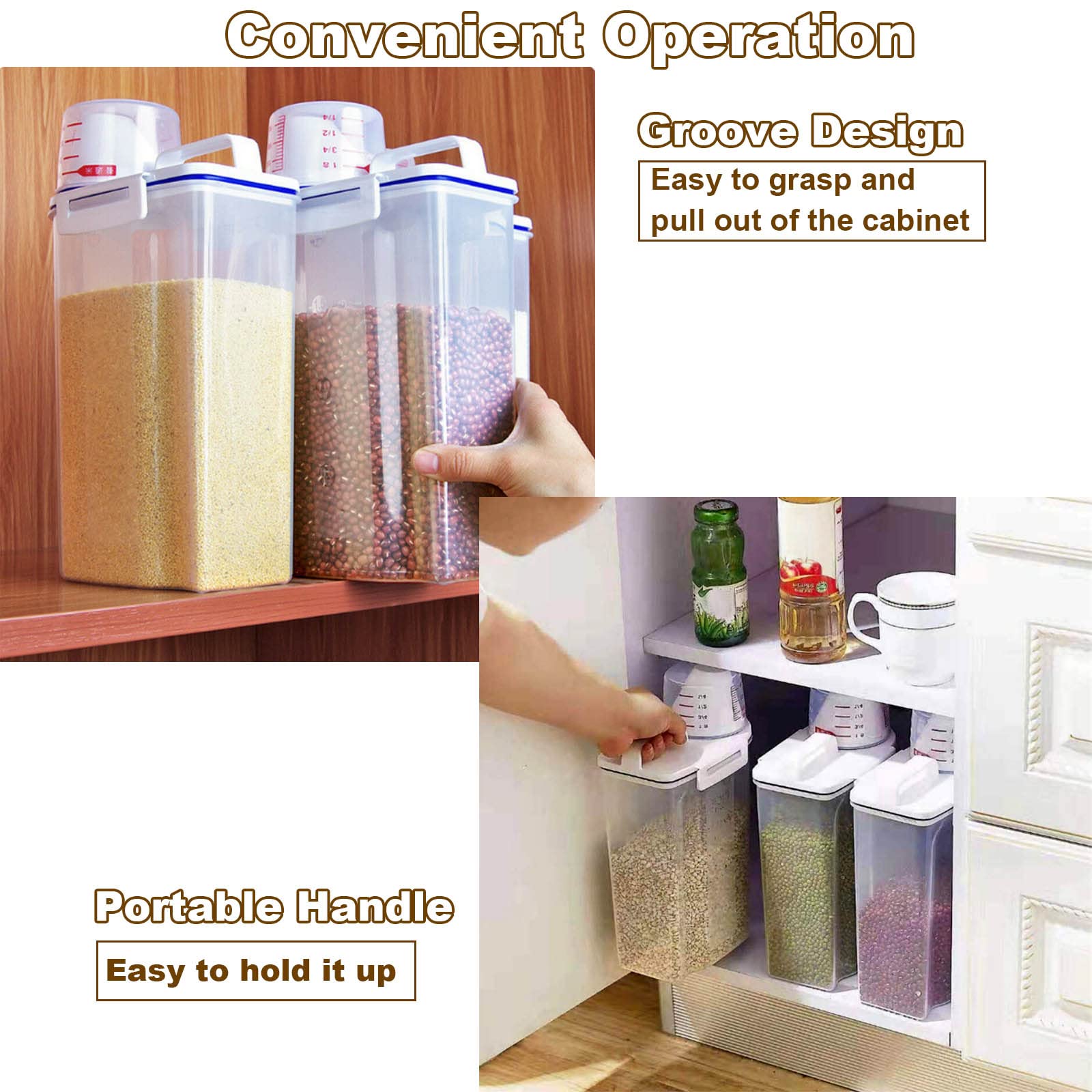 LDHHYH 4 Pack 5.5 LB Rice Storage Containers, Clear Rice Storage Bin with Measuring Cup & Pour Spout, Cereal Containers Dispenser, Kitchen Plastic Rice Holder Saver for Flour Grain Bean