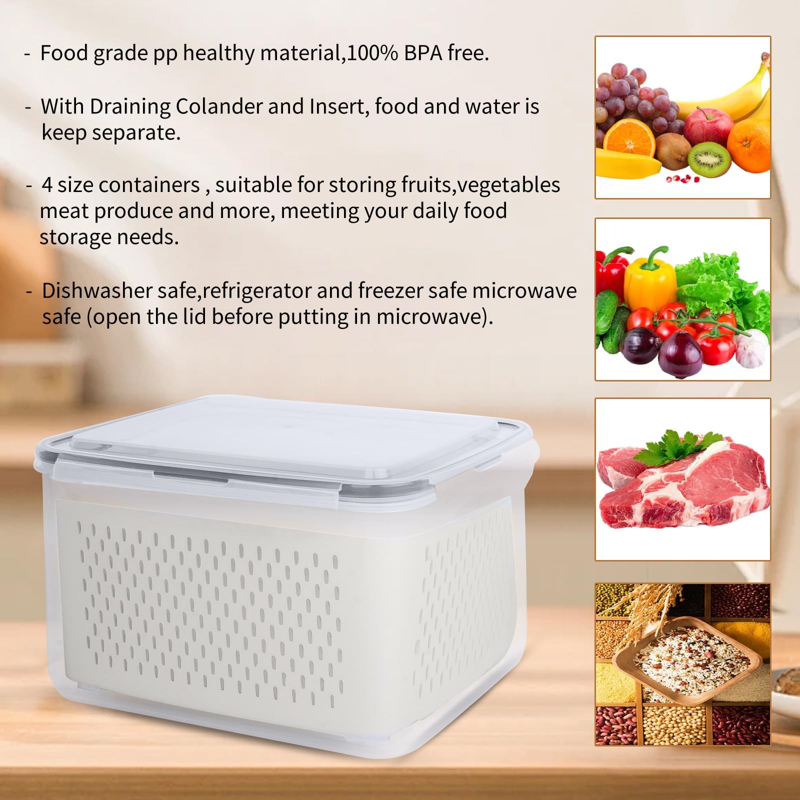 4-Piece Leakproof Fresh Fruit Containers with Strainer Lid - Easy Open & Close Plastic Berry Containers for Fridge