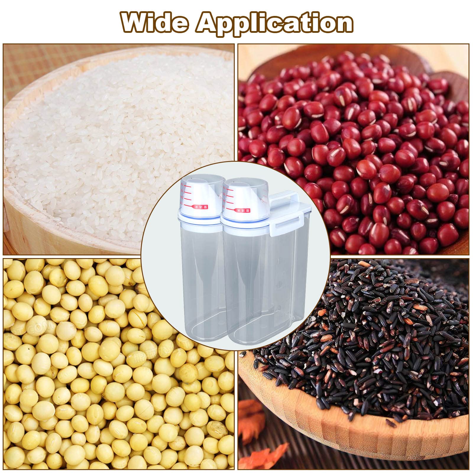 LDHHYH 4 Pack 5.5 LB Rice Storage Containers, Clear Rice Storage Bin with Measuring Cup & Pour Spout, Cereal Containers Dispenser, Kitchen Plastic Rice Holder Saver for Flour Grain Bean