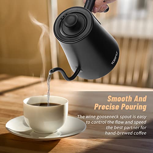 Tosfly Gooseneck Electric Kettle - 1200W 1.0L Pour-Over Kettle with LED Display Stainless Steel Coffee Kettle with Temperature Control Leak-Proof, Automatic Shut Off, Anti-dry Protection Tea Kettle