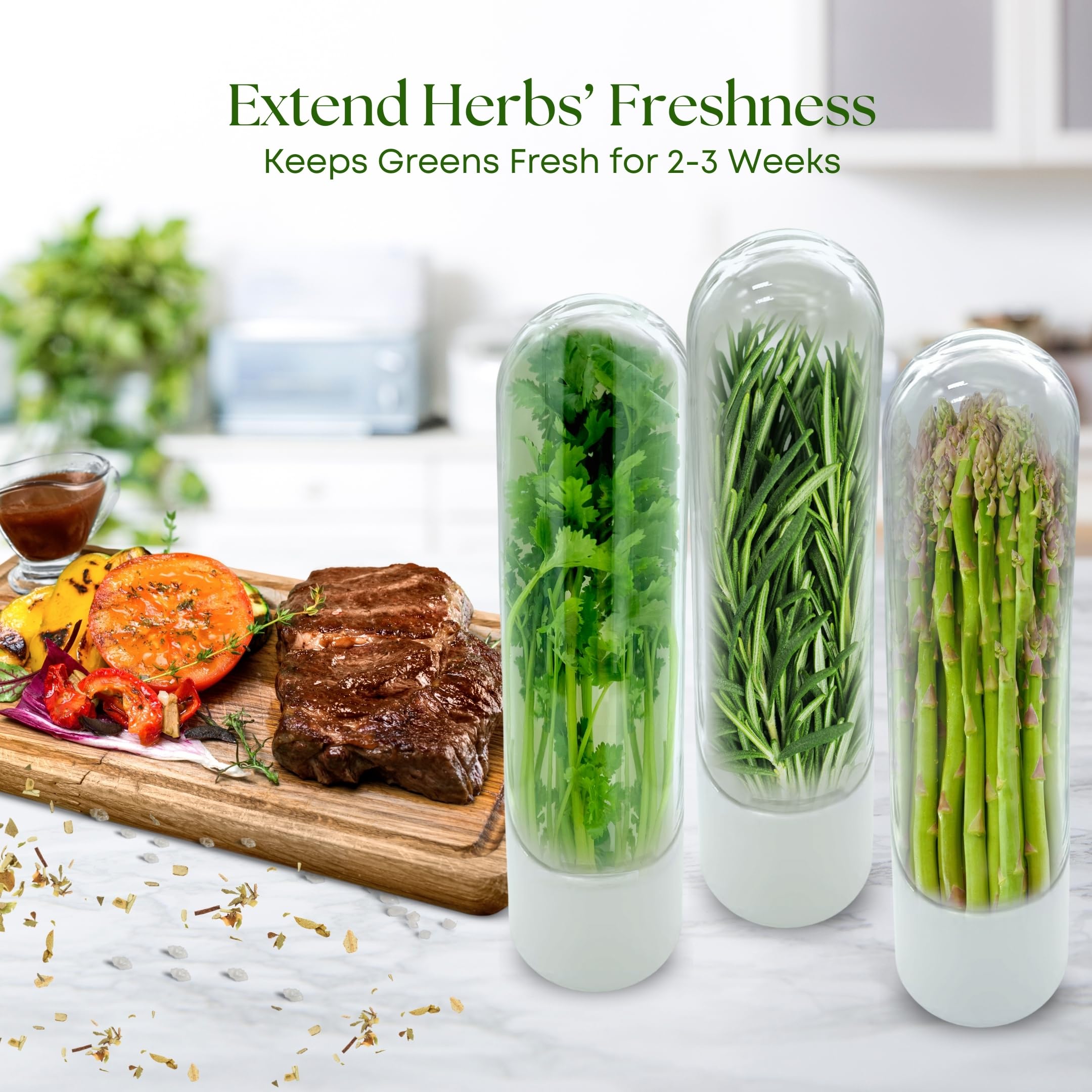 Happy Shopper Deluxe Herb Keeper for Refrigerator Set of 3 β Compact Herb Saver with Built-in Ventilation, and Water Reservoir β Keeps Herbs Fresh Longer in Fridge or Countertop