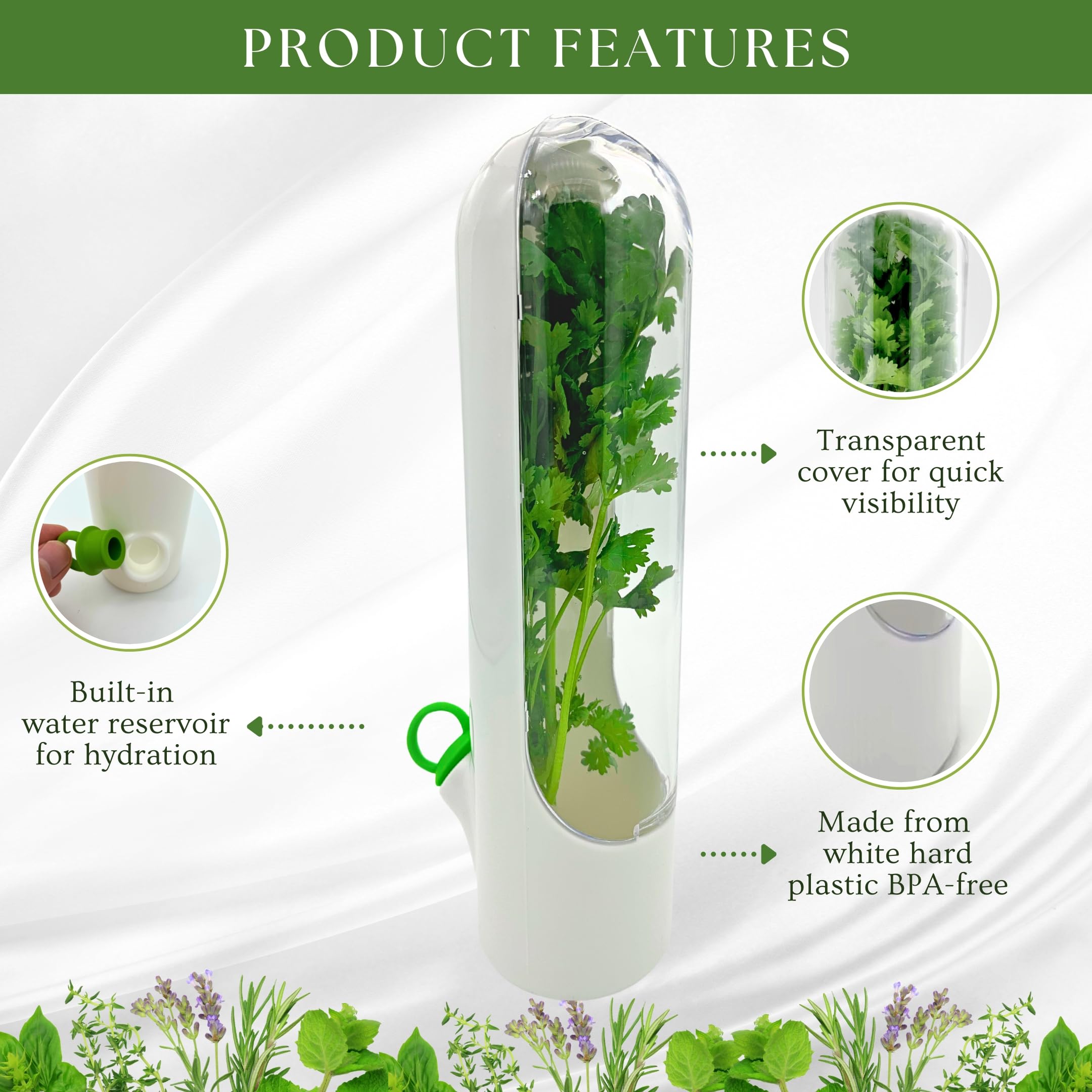 Happy Shopper Deluxe Herb Keeper for Refrigerator Set of 3 β Compact Herb Saver with Built-in Ventilation, and Water Reservoir β Keeps Herbs Fresh Longer in Fridge or Countertop