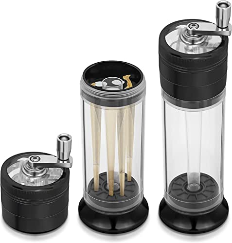 Herb Grinder 3-in-1 Hand Crank Spice Rolling Milling Loader Roller Filler Flower Buds Storage with Mangetic Liq Crusher Grinding
