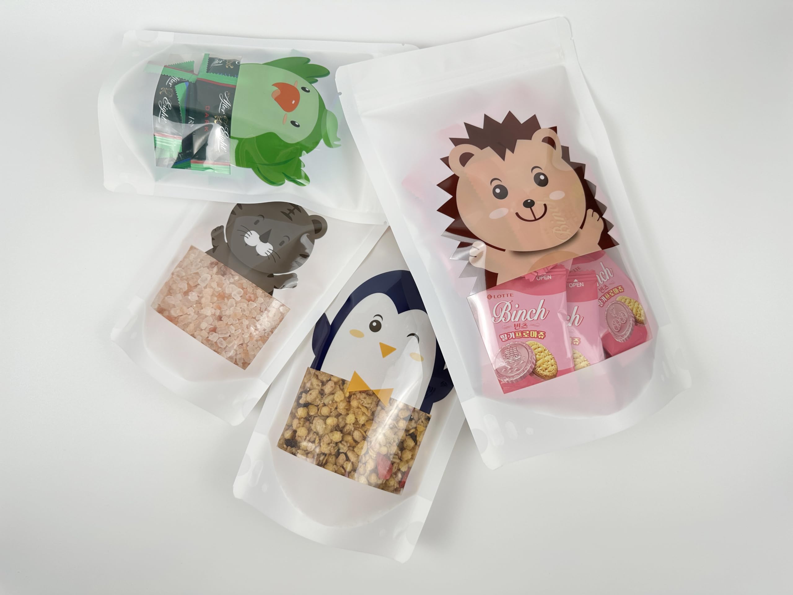 Cute Animal Goodies Bags | Reusable Stand Up Pouch with Clear Window | Zipper Closure | Resealable | Heat-Sealable | Great for Gift & Small Business (3 SIZE, 24, Count)