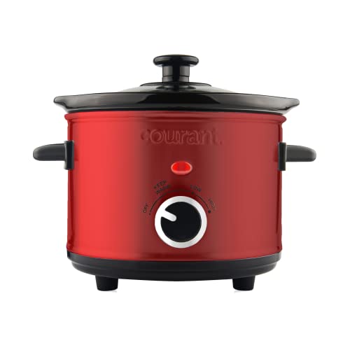 Courant Mini Slow Cooker Crock, with Easy Options 1.6 Quart Dishwasher Safe Pot, Red