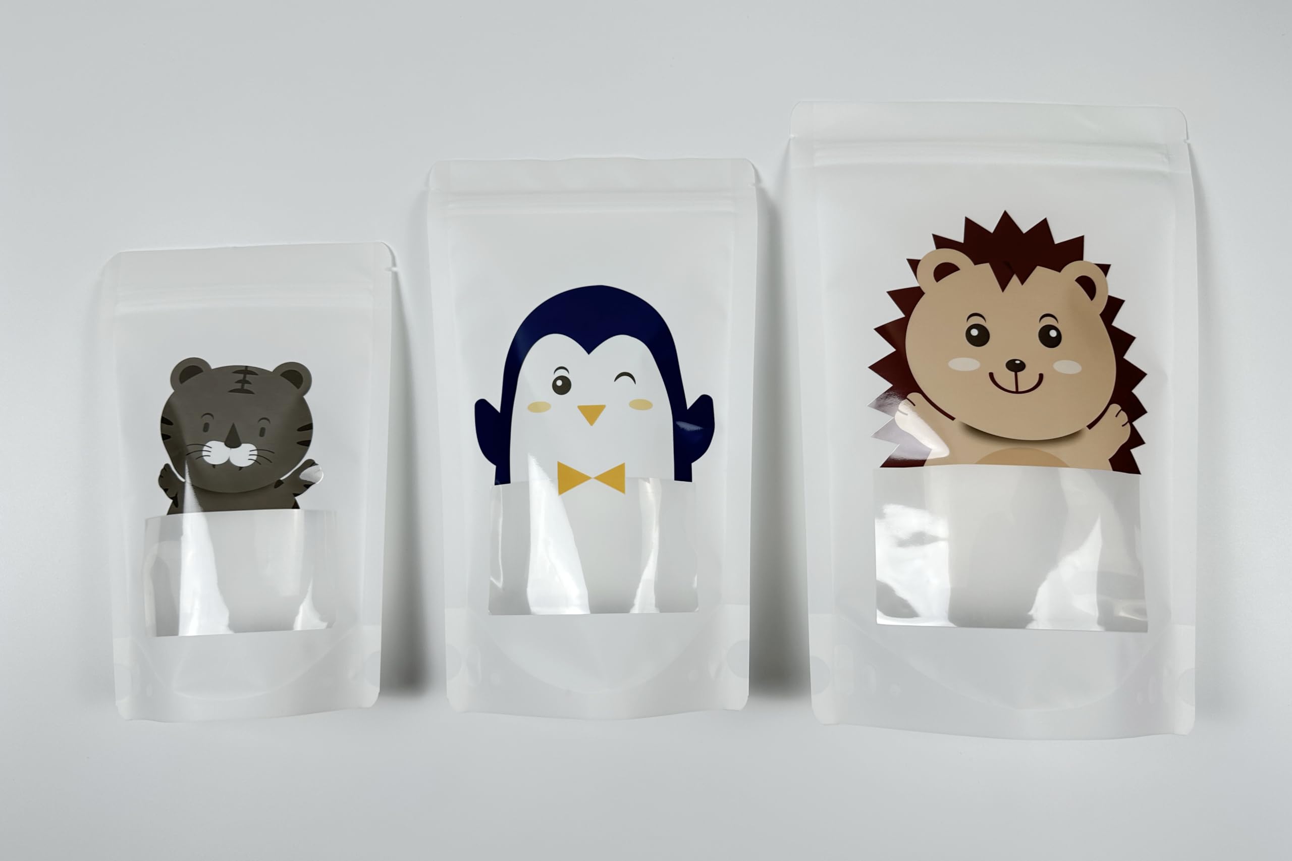 Cute Animal Goodies Bags | Reusable Stand Up Pouch with Clear Window | Zipper Closure | Resealable | Heat-Sealable | Great for Gift & Small Business (3 SIZE, 24, Count)