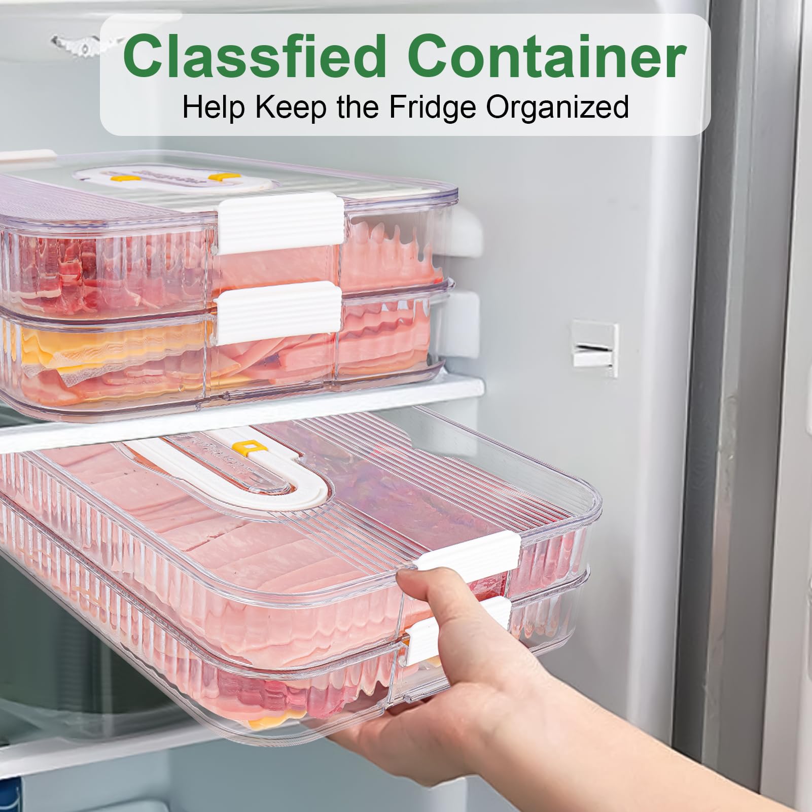 AIERSA Deli Meat Container for Fridge, Lunch Meat Container for Refrigerator, Food Storage Containers with Lids for Cheese, Cold Cuts, Bacon, Ham, Sandwich Meat Keeper, Airtight