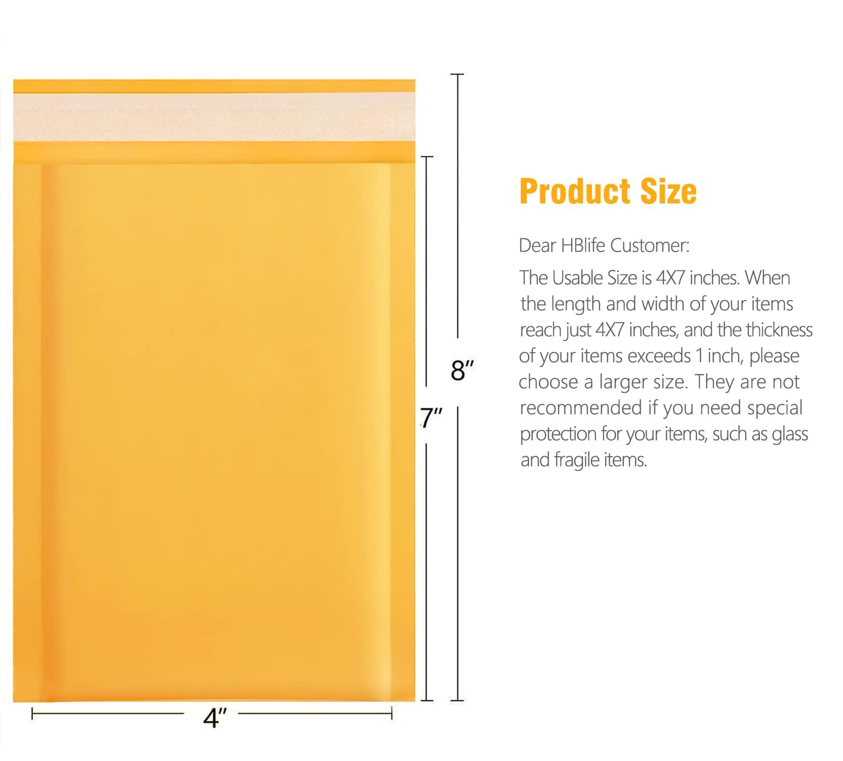 HBlife 50Pcs Bubble Mailers, 4x8 Inches Self Seal Kraft Poly Mailers, Padded Envelopes Shipping Bags Packaging for Small Business