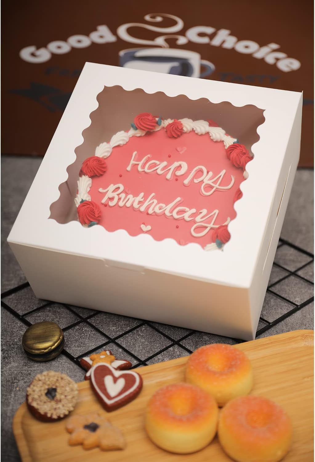 Bakepacker 36pcs 10x10x5 inches Cake Boxes with Window 18-Packs 10 Inch White Bakery Boxes (18 Cake Boxes +18 Cake Boards+10 Meters Silk Ribbon Includes Included)