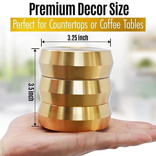 Herb Grinder - Big Aluminum Spice Grinder Mill in Velvet Bag - 3-Piece Metal Grinder with Sharp Teeth, Magnetic Lid - Easy to Use Manual Herbal Grinder - Decorative Dry Herb Grinders β Gold