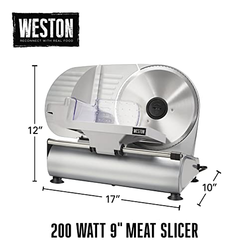 Weston Electric Meat Cutting Machine, Deli & Food Slicer, Adjustable Slice Thickness, Non-Slip Suction Feet, Removable 9" Stainless Steel Blade, Easy to Clean