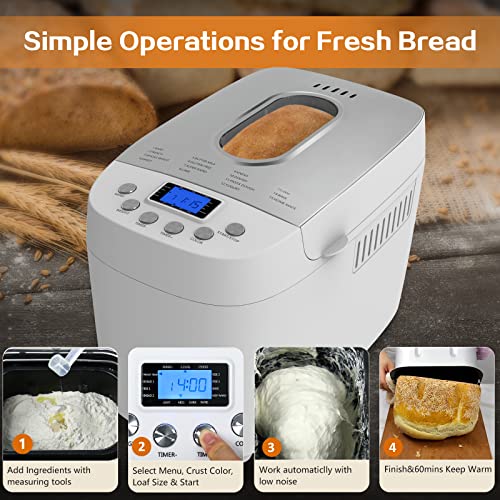Davivy Bread Maker Machine 3LB with 2 Dough Kneading Paddle Dough Maker,15-in-1 Automatic Bread Machine Maker with Nonstick Bowl For Bread, Jam& Yogurt, 3 Loaf Sizes and 3 crust settings,15-H Delay Timer(850W,Silver,3.3LB)