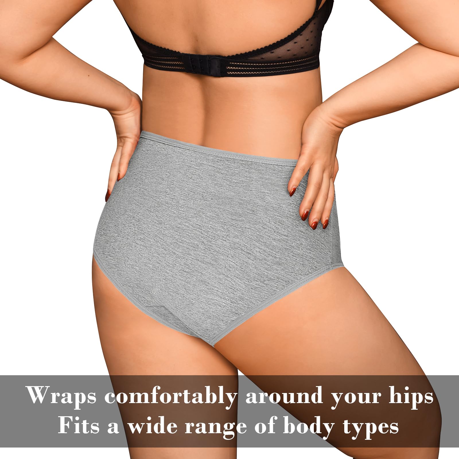 OLIKEME Womens High Waisted Underwear Cotton Tummy Control Stretch Panties Postpartum Soft Ladies Briefs 5 Pack (Multi, L)
