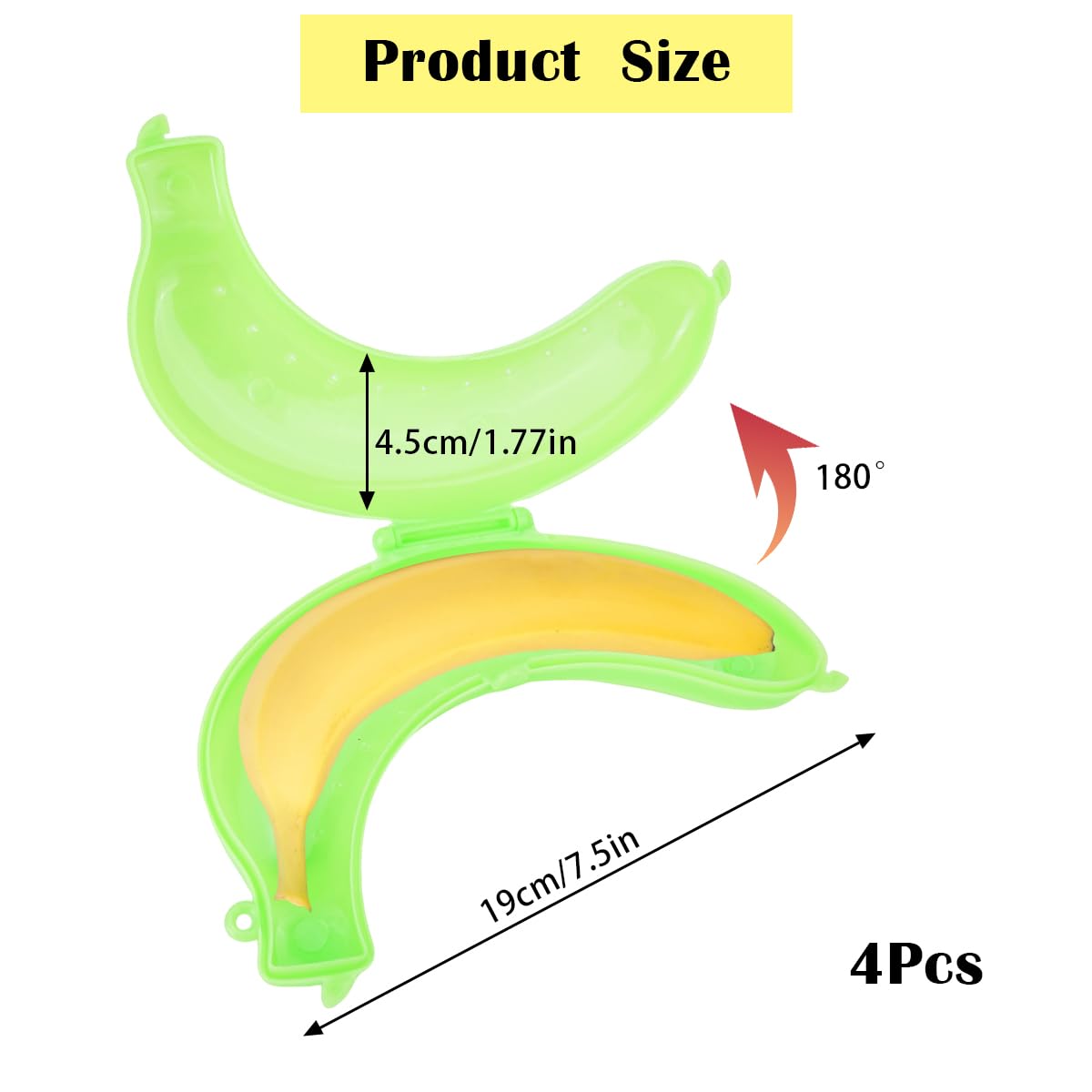 IBEQUEM 4Pcs Banana Case, Reusable Banana Container BPA-Free, Cute Banana Protector Storage Box Container for Lunch Fruit, Plastic Banana Keeper Holder for Outdoor Travel (Yellow, Pink)