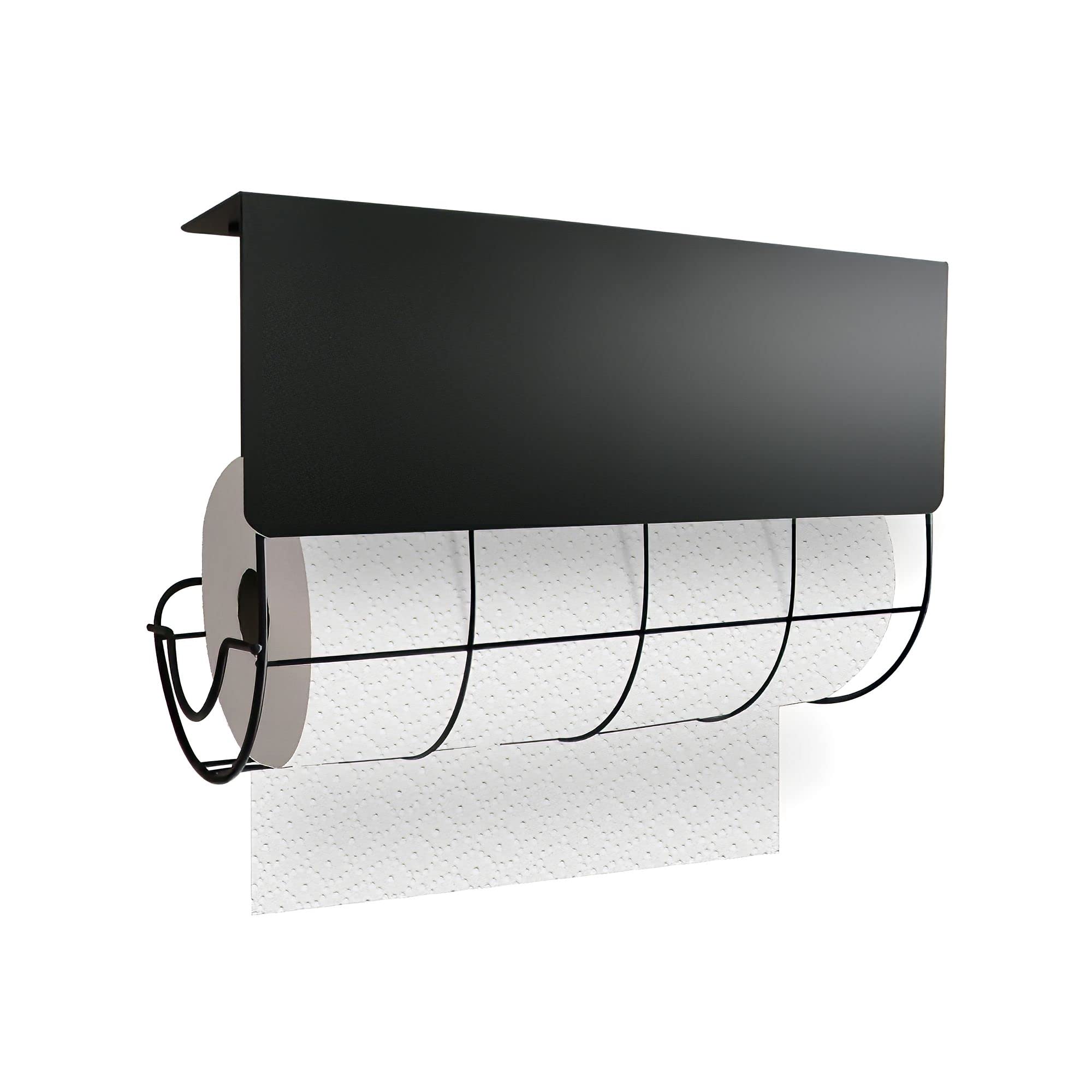 LURS Paper Towel Holder with Kitchen Magnet Board Under Cabinet for Kitchen, Large Size Rolls, Paper Towels Bulk, Kitchen towl Rack with Bulletin Board (Black)