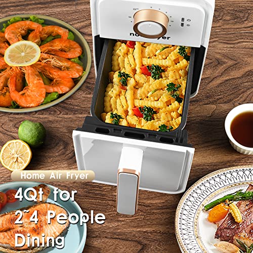 nutrifryer Air Fryer, 4Quart Air Fryer with Grill and Recipe Instructions, Small and Compact Design, 50Pcs Custom Parchment Paper Liners, Non-Stick Basket, 1400W, White