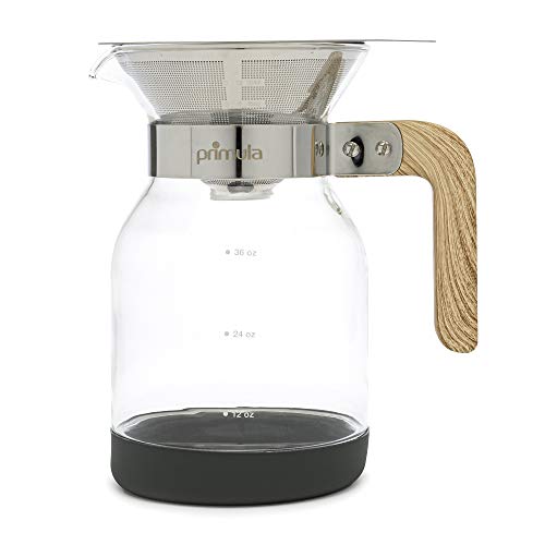 Primula Coffee Dripper Pour Over Maker Brewer Pot, Borosilicate Glass, Easy to Use and Clean, 36 oz, Light Wood