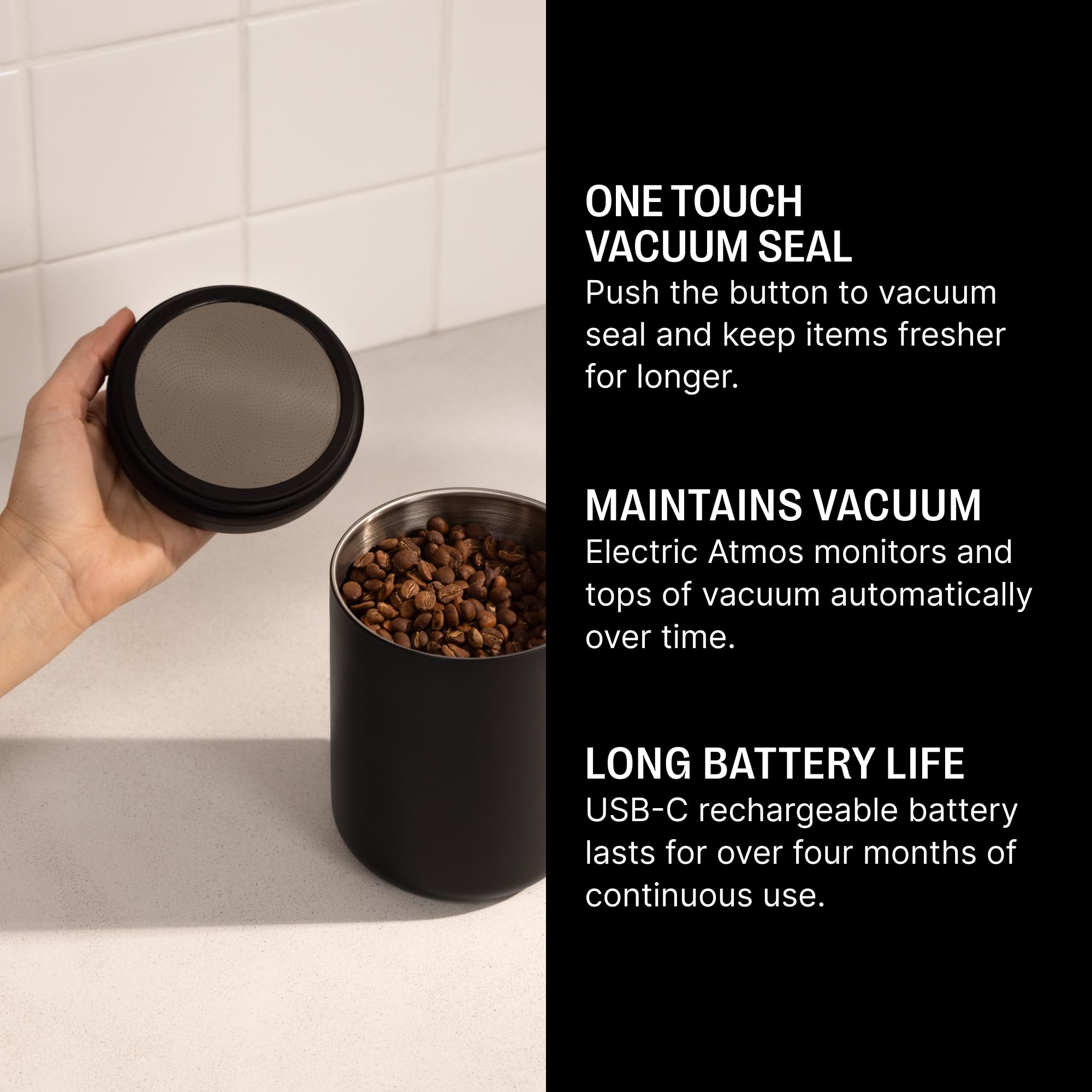 Fellow Atmos Electric Vacuum Canister & Storage Container - Airtight Coffee & Food Storage Containers - Coffee Containers - (Matte Black, 1.2 Liter)