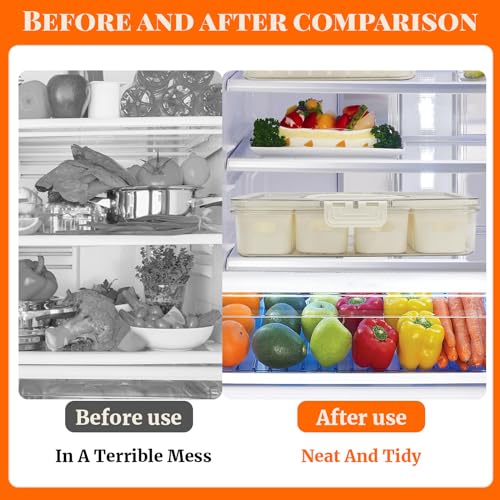Fruit Storage Containers for Fridge with Removable Colander, Airtight Food Storage Containers with Lids, Plastic Divided Fresh Produce Saver for Vegetable Fruit Lettuce Meat Fish Salad Freezer Safe