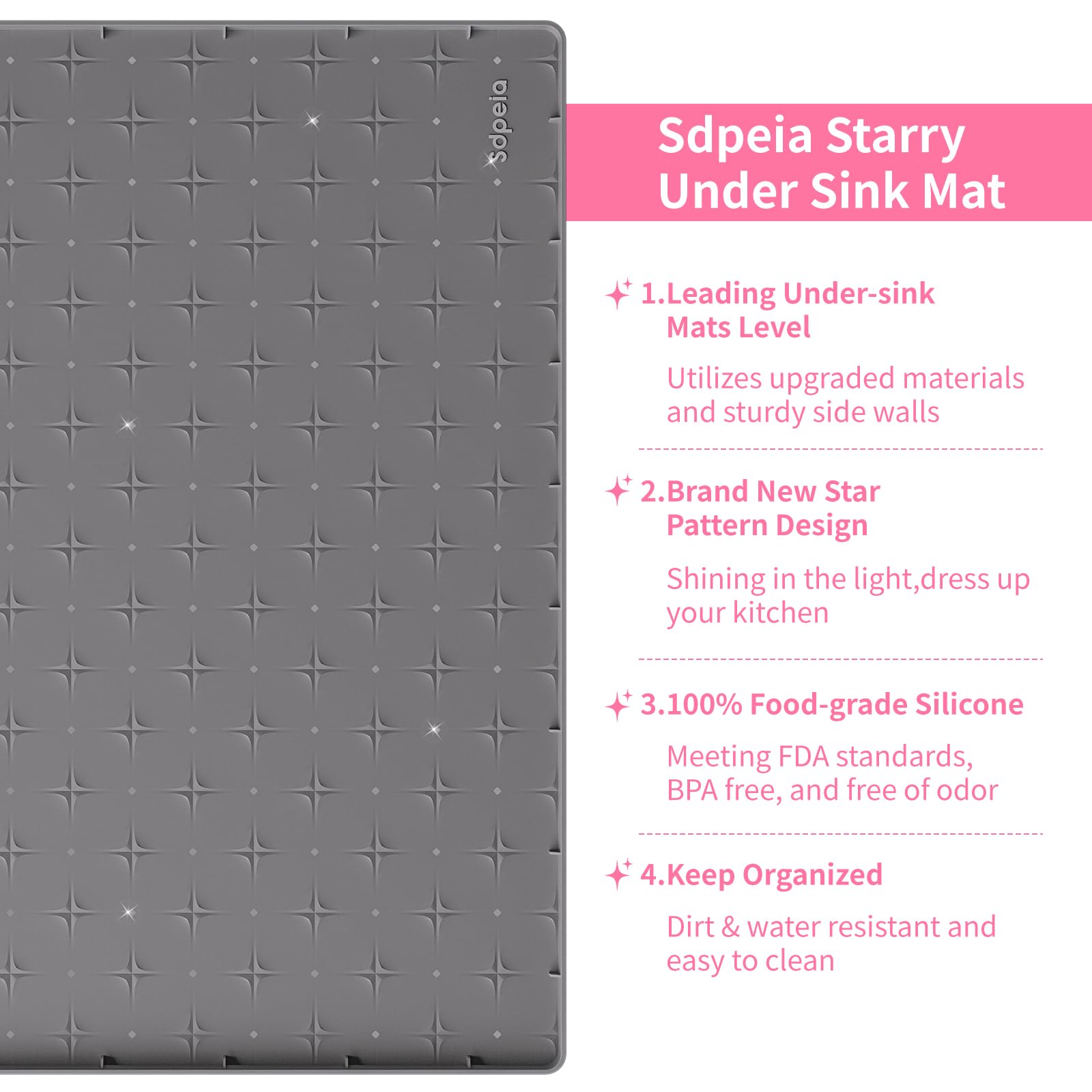 Sdpeia Under Sink Mat for [22" x 22"] Cabinet, Upgraded Silicone Waterproof Mat Kitchen Cabinet Liner Cabinet Protector Kitchen Organizers and Storage