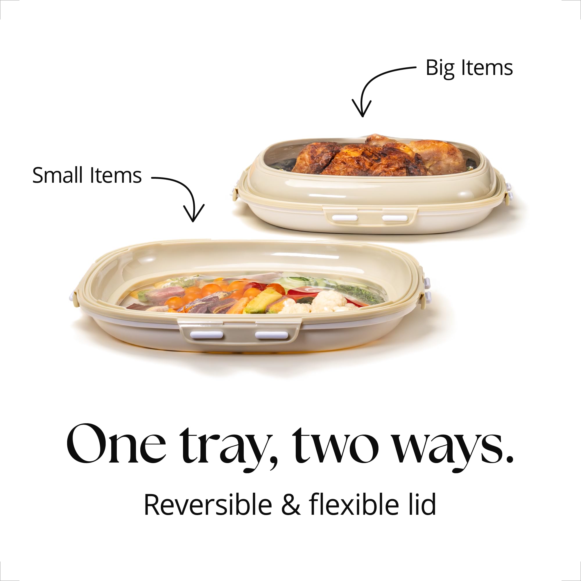 Crudités 4-Pack Portable Snack Tray | Food Containers with Reversible Stretch Lid | BPA-Free, Reusable, Freezer & Dishwasher Safe | Meal-Prep, Charcuterie, Salads, Picnic, Travel (1, Square)