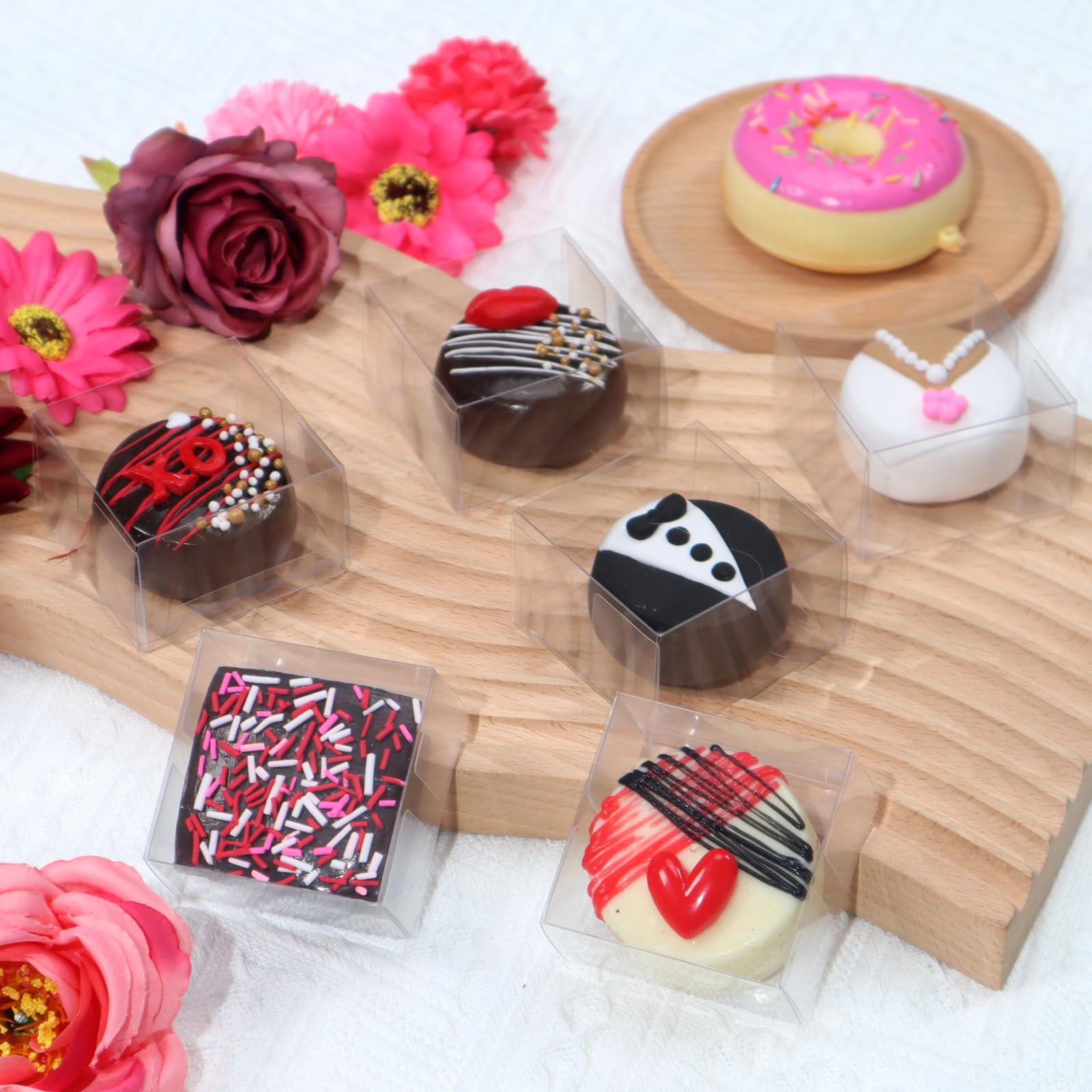 ROSPAKTEK 50Pcs 2.17x2.17x1.38 Inch Single Chocolate Covered Ore Boxes Macaron Boxes Brownie Boxes Treat Boxes Candy Boxes Small Gift Boxes for wedding Bridal Shower Birthday Party Favors