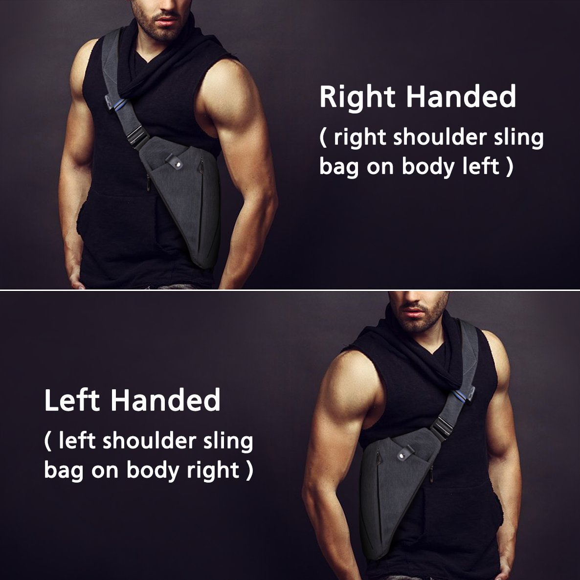 NIID FINO Sling Shoulder Crossbody Bag Classic Chest Bag Slim Backpack Multipurpose Daypack Cycling Walking Hiking Trip Fits Up to 7.9 inch iPad Mini (Gray Right Hand), 7.9".