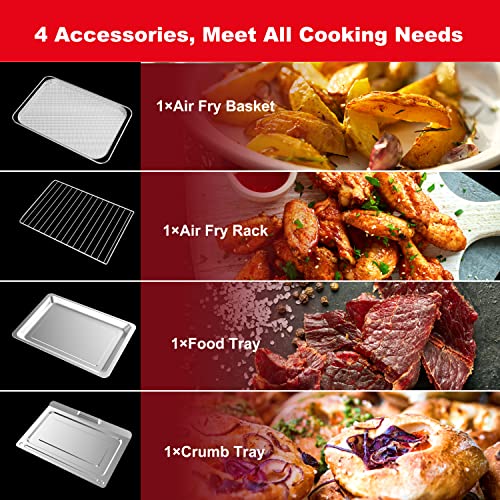 Galanz Combo 8-in-1 Air Fryer Toaster Oven, Convection Oven with Pizza & Dehydrator, 4 Accessories Included, 1800W, 26 Quart Large, Stainless Steel