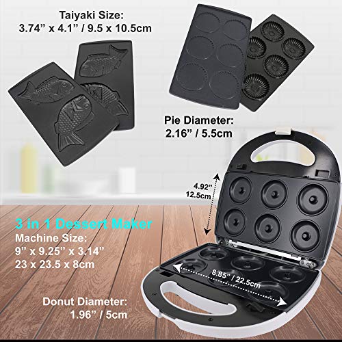 Mini-Donuts Maker, Mini-Pie and Quiche Maker, Taiyaki Maker β NEW 3 in 1 Three Slices Detachable Dessert Maker by StarBlue β White AC 110-120V 50/60Hz 700-800W