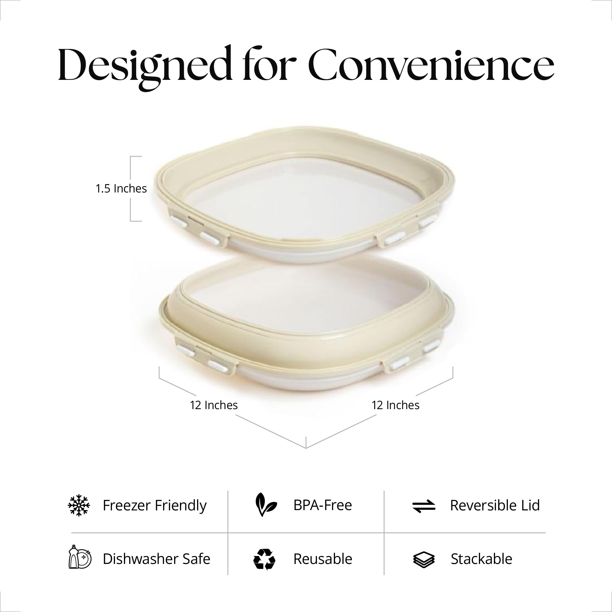 Crudités 4-Pack Portable Snack Tray | Food Containers with Reversible Stretch Lid | BPA-Free, Reusable, Freezer & Dishwasher Safe | Meal-Prep, Charcuterie, Salads, Picnic, Travel (1, Square)