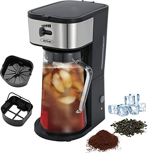 Sunvivi Iced Tea Maker and Iced Coffee Maker, 3-in-1 Coffee and Tea Machine Brewing System with 3 Quart Glass Pitcher, Strength Selector & Infuser Chamber, Perfect For Tea, Coffee, Lattes, Lemonade