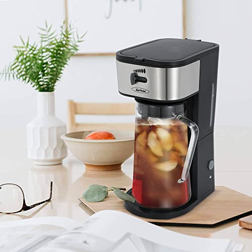 Sunvivi Iced Tea Maker and Iced Coffee Maker, 3-in-1 Coffee and Tea Machine Brewing System with 3 Quart Glass Pitcher, Strength Selector & Infuser Chamber, Perfect For Tea, Coffee, Lattes, Lemonade