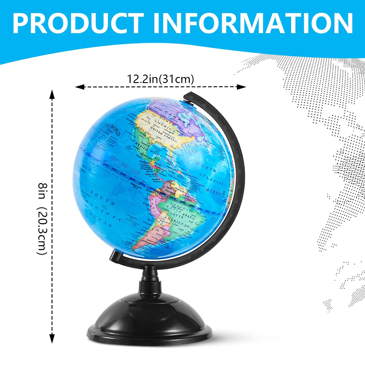 KISEER 8 Inch World Globe with Stand Rotating Earth Spinning Globe for Kids Geography Classroom Education or Decorations (Blue)