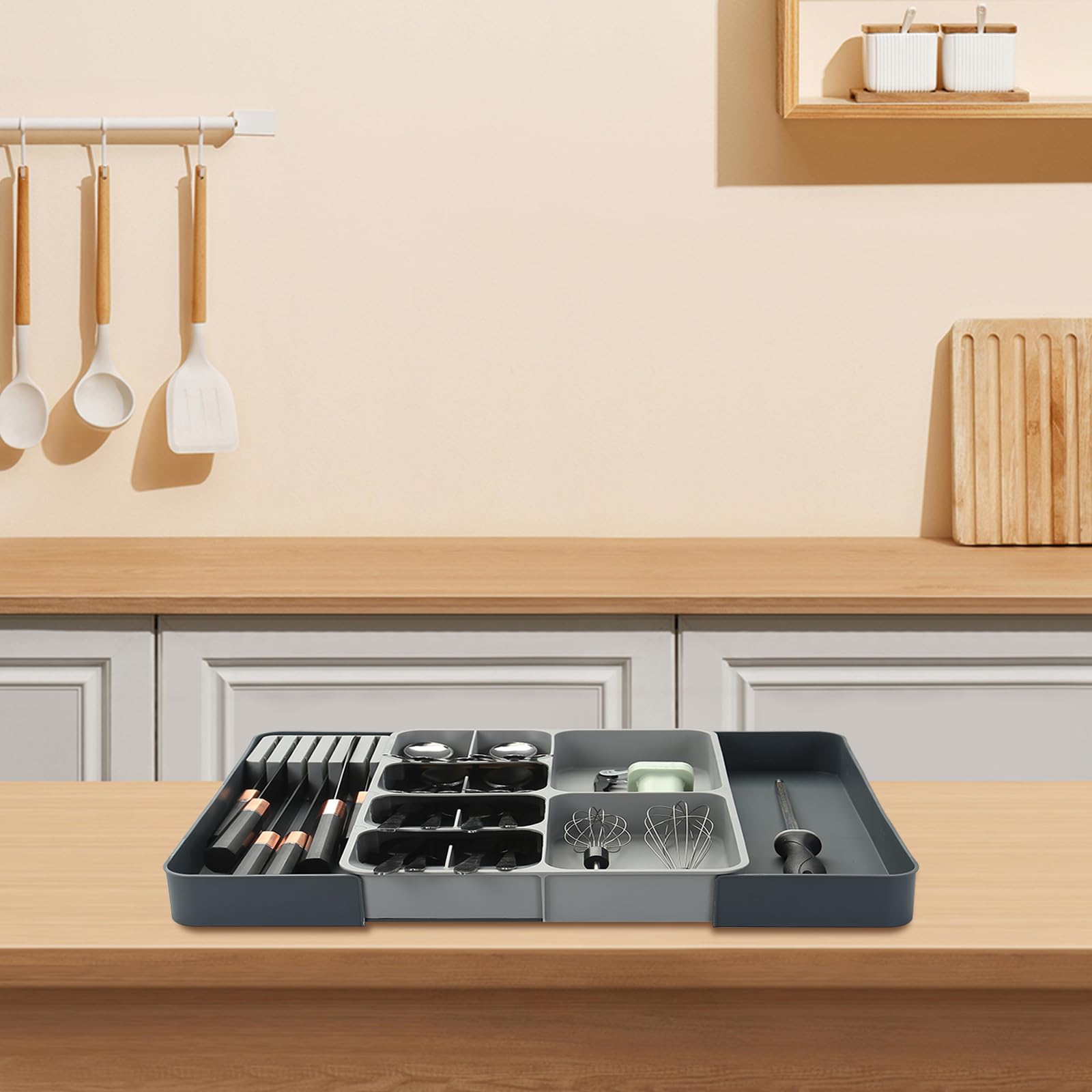 SEVEN LUCKY LIGHT Silverware Organizer Expandable Cutlery Drawer Organizer Food Grade PP5 Utensil Drawer Organizer BPA Free