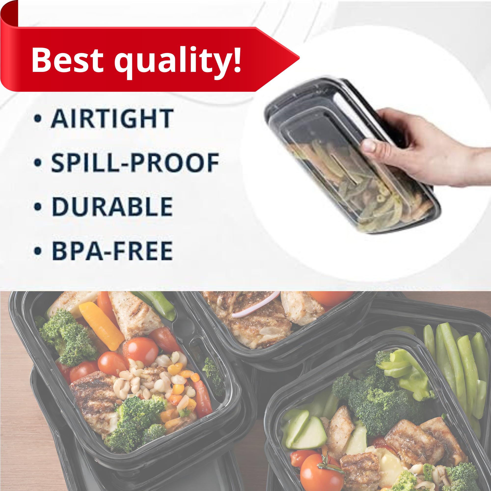 Generic BUHAYA Meal Prep Food Container with Lid, 58oz, 10 Sets/Pack - One Compartment Disposable Bento Boxes with lids- Stackable - Freezer Safe Plastic Bento Boxes To Go - BPA Free, Large, Black