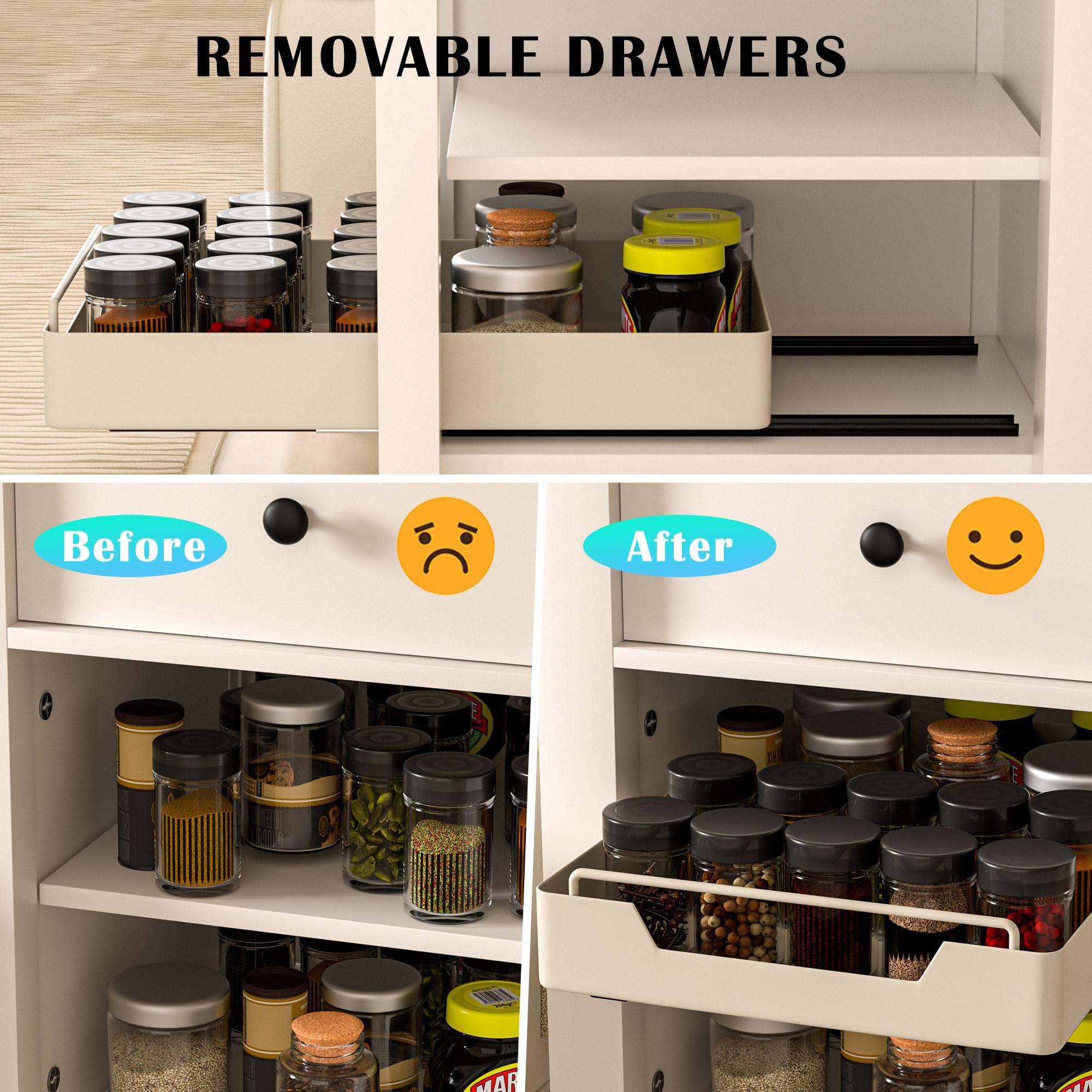 Jolitac 1 Pack Pull Out Cabinet Organizer with Adhesive Nano Film Heavy Duty Storage and Organization Slide Out Pantry Shelves for Kitchen, Bathroom and Living Room (9.8" Wide-16.9" Deep)
