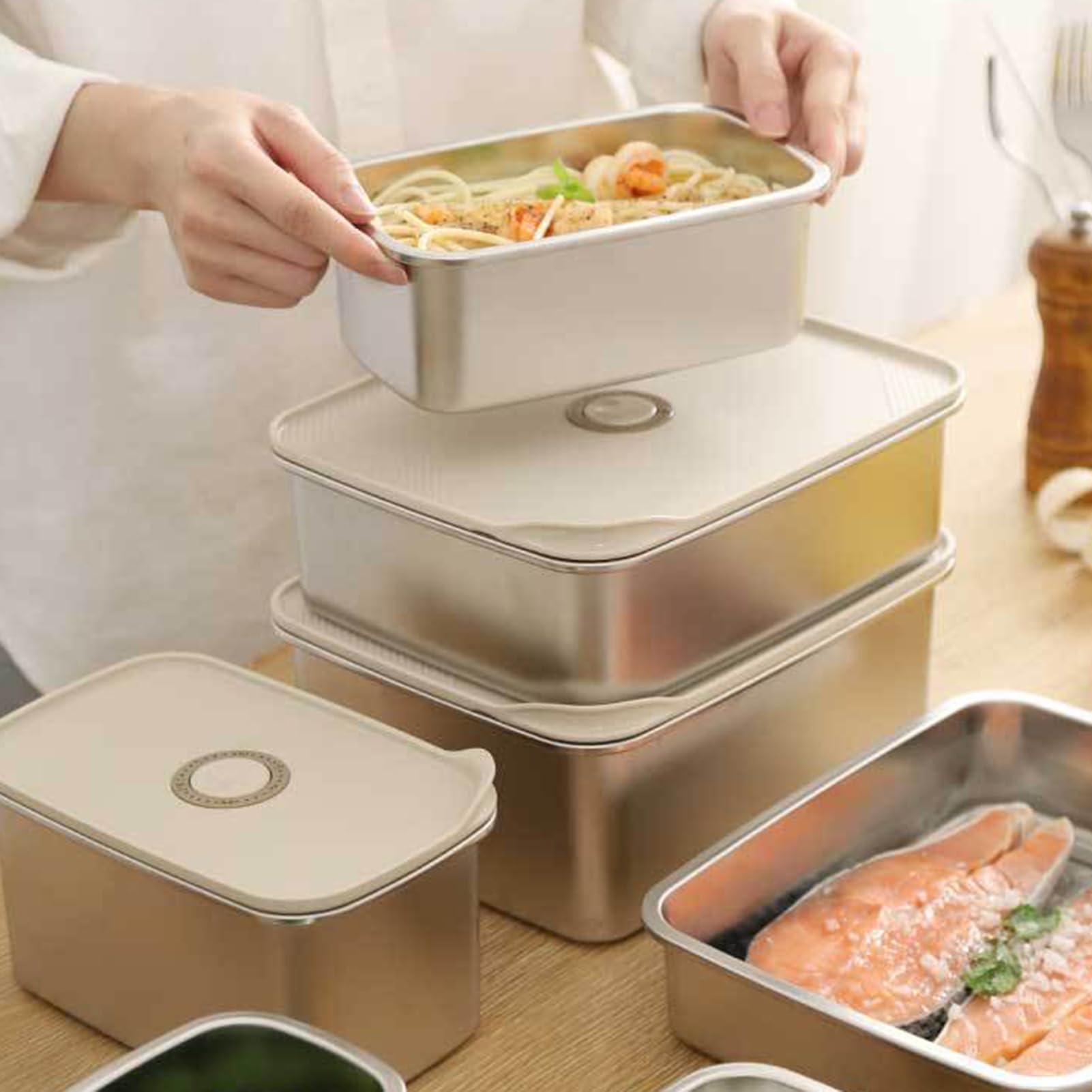 Tacarlha Stainless Steel Food Storage Containers with Airtight Lids Set, Leakproof Meal Prep Containers, Airtight Kimchi Containers Reusable, Stackable/Oven/Dishwsher/Freezer Safe 600ML