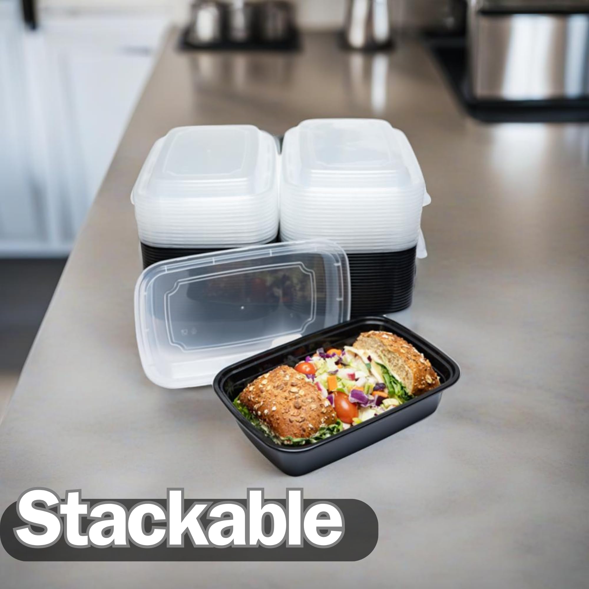 Generic BUHAYA Meal Prep Food Container with Lid, 58oz, 10 Sets/Pack - One Compartment Disposable Bento Boxes with lids- Stackable - Freezer Safe Plastic Bento Boxes To Go - BPA Free, Large, Black