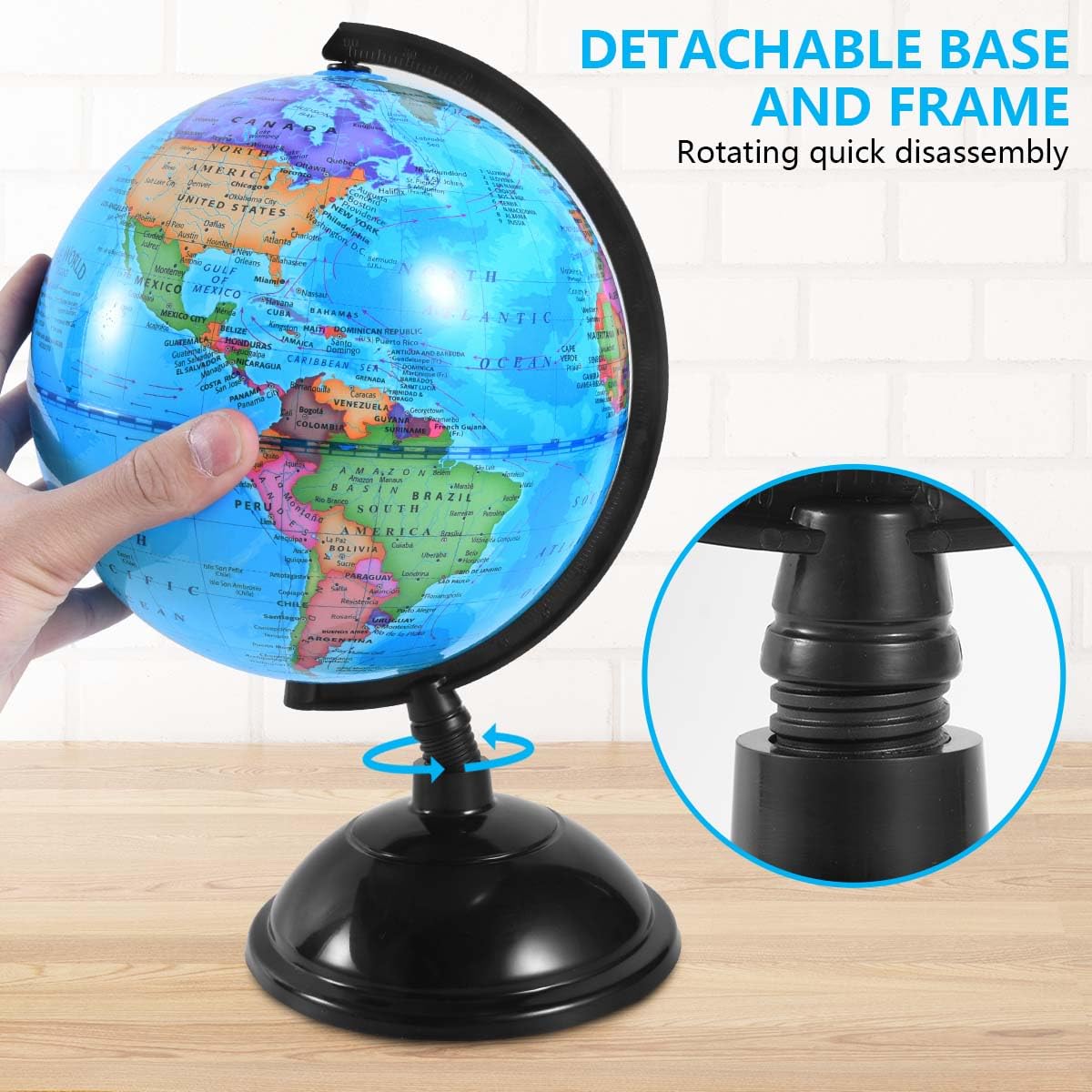 KISEER 8 Inch World Globe with Stand Rotating Earth Spinning Globe for Kids Geography Classroom Education or Decorations (Blue)