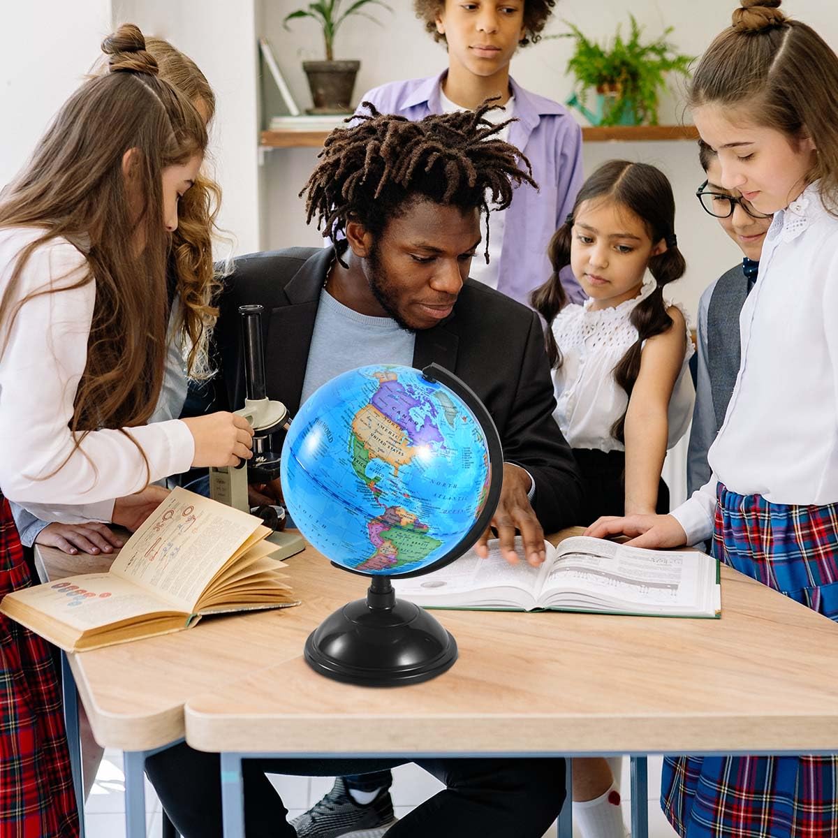 KISEER 8 Inch World Globe with Stand Rotating Earth Spinning Globe for Kids Geography Classroom Education or Decorations (Blue)