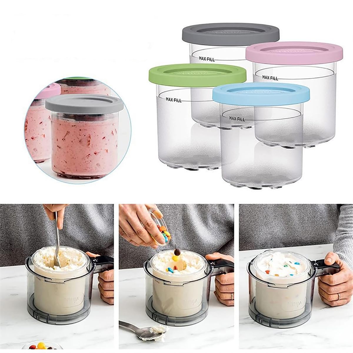 Jourxeon Ice Cream Containers for Cinja creami, Compatible with Ninja Ice Cream Maker NC301 NC300 NC299AMZ Series, Creami Pints and Lids for Ninja - 4 Pack, Creami Pint Containers