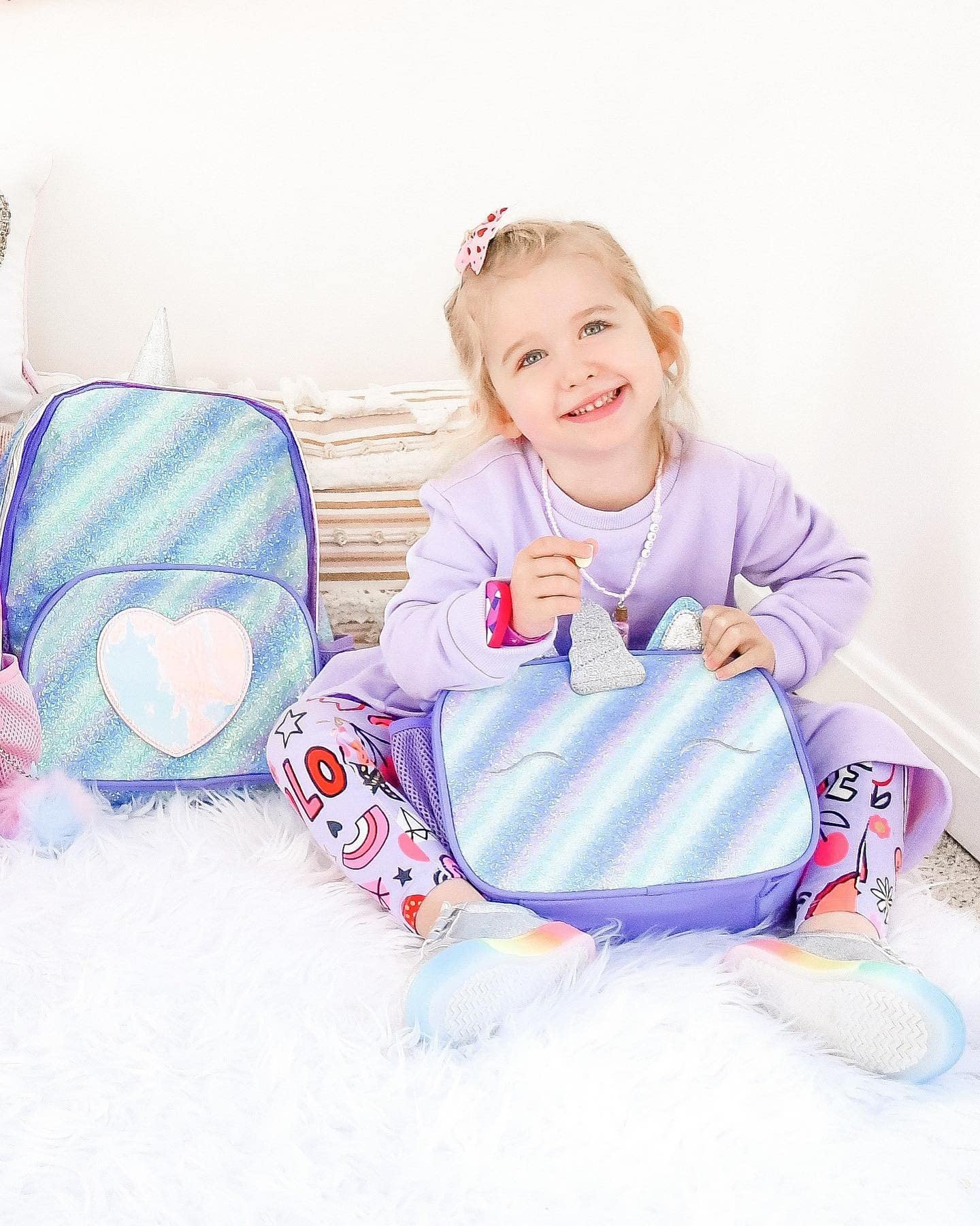 mibasies Kids Insulated Lunch Box for Girls Rainbow Unicorn Bag