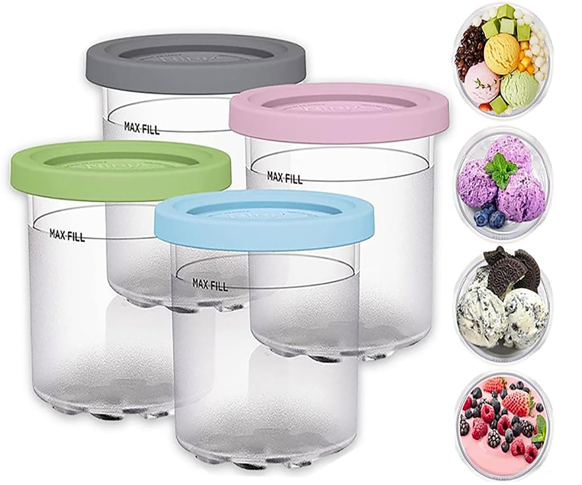 Jourxeon Ice Cream Containers for Cinja creami, Compatible with Ninja Ice Cream Maker NC301 NC300 NC299AMZ Series, Creami Pints and Lids for Ninja - 4 Pack, Creami Pint Containers
