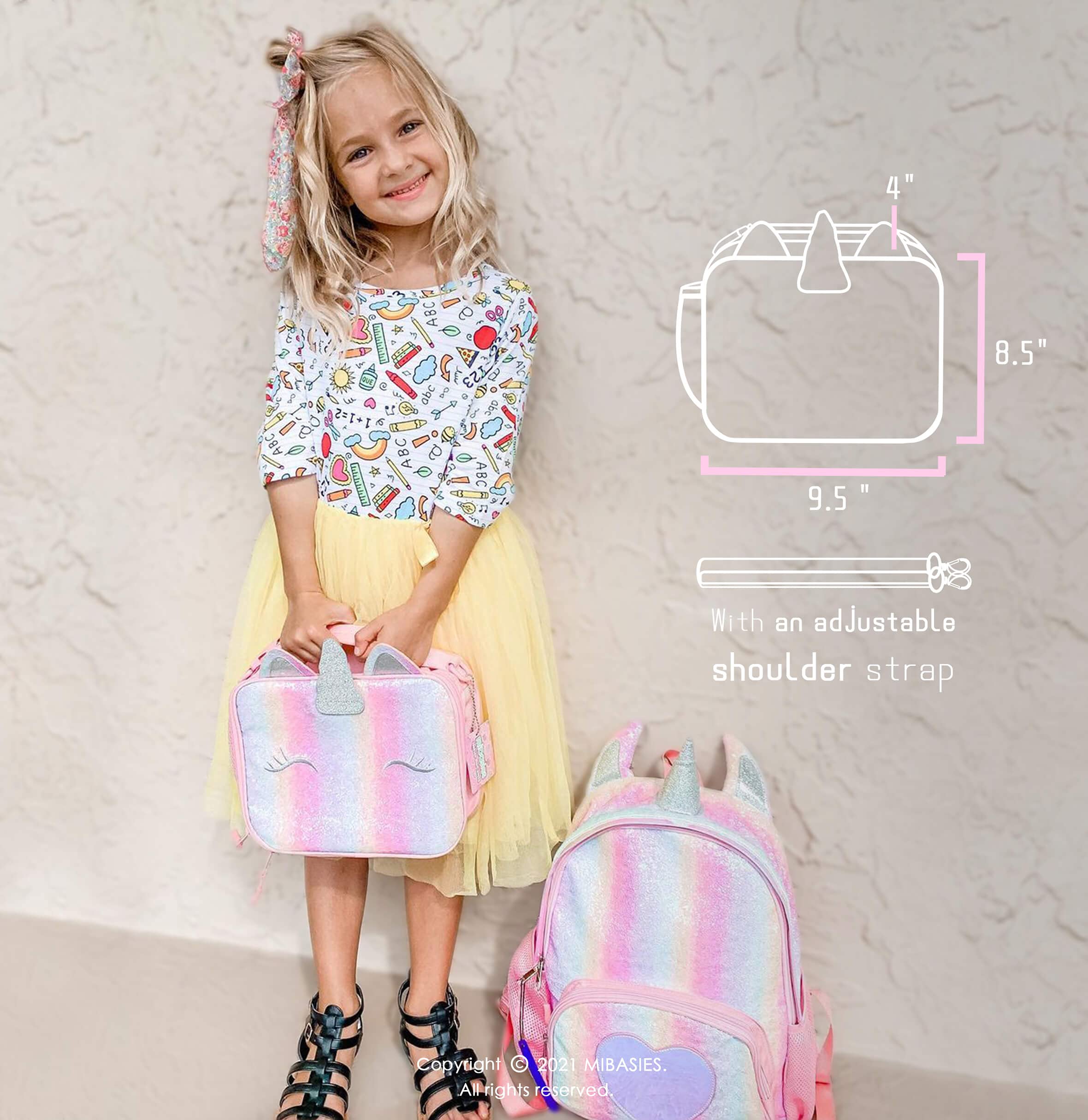 mibasies Kids Insulated Lunch Box for Girls Rainbow Unicorn Bag