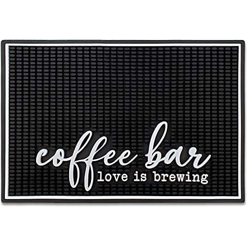 New Mungo Coffee Bar Mat - Coffee Bar Accessories for Coffee Station, Coffee Accessories, Coffee Bar Decor, Coffee Decor - Love Is Brewing Coffee Maker Mat for Countertops - Rubber Mat - 18”x12”