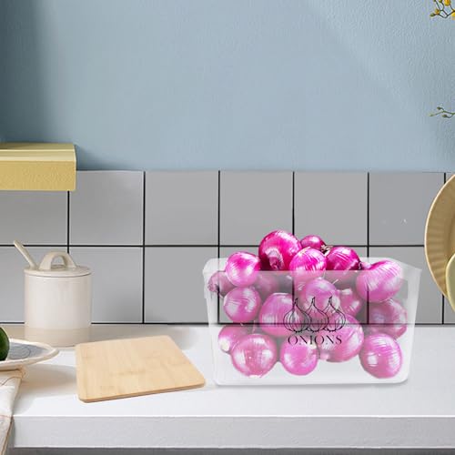 Xbopetda Onion Storage, Onion Keeper with Bamboo Lid, Transparent Acrylic Onion Storage Bin, Pantry Storage and Organization, Potato Onion Garlic Organizer Container for Kitchen Countertop - Clear