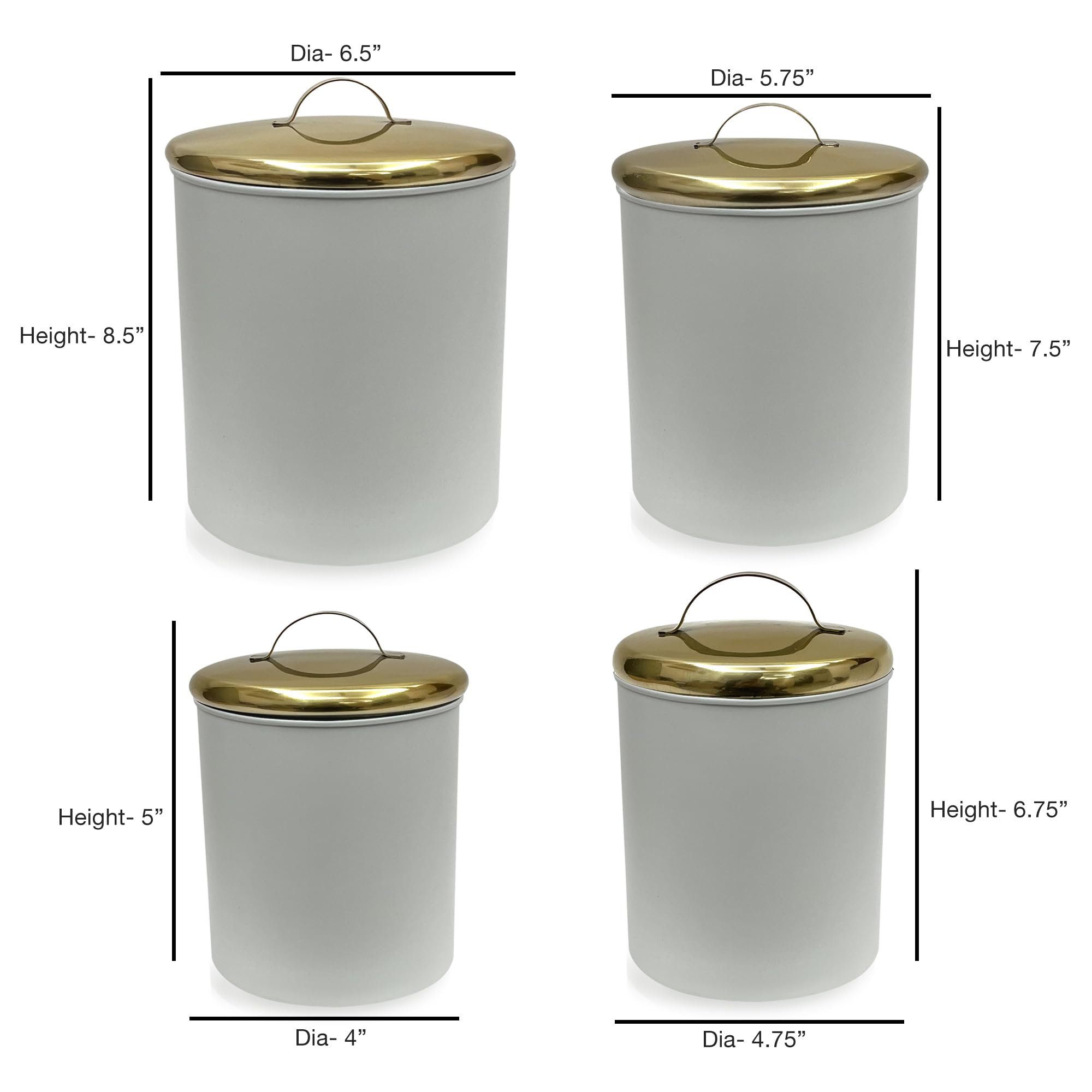 nu steel Set Of 4 Food storage Container Kitchen Canister White with gold finish lid.